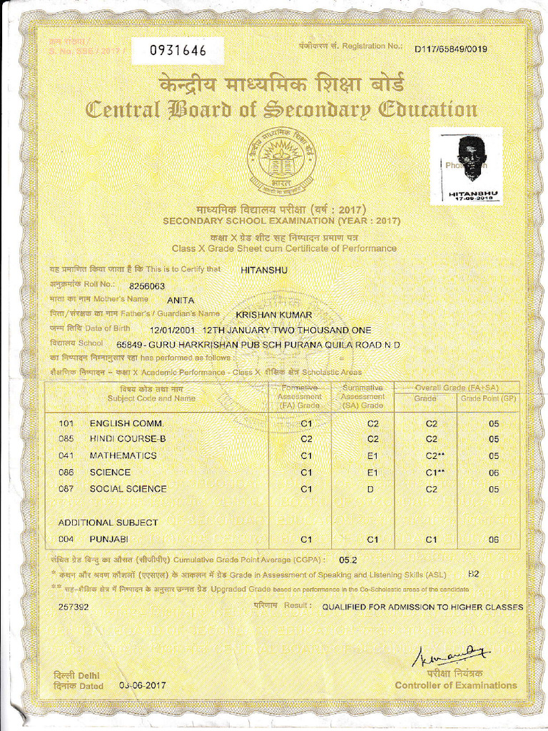 10th Certificate | PDF