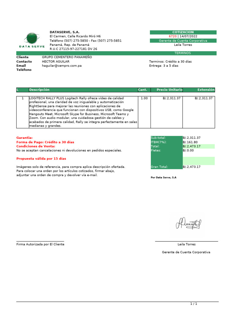 Cotización de Logitech Rally para Cempro | PDF | Informática