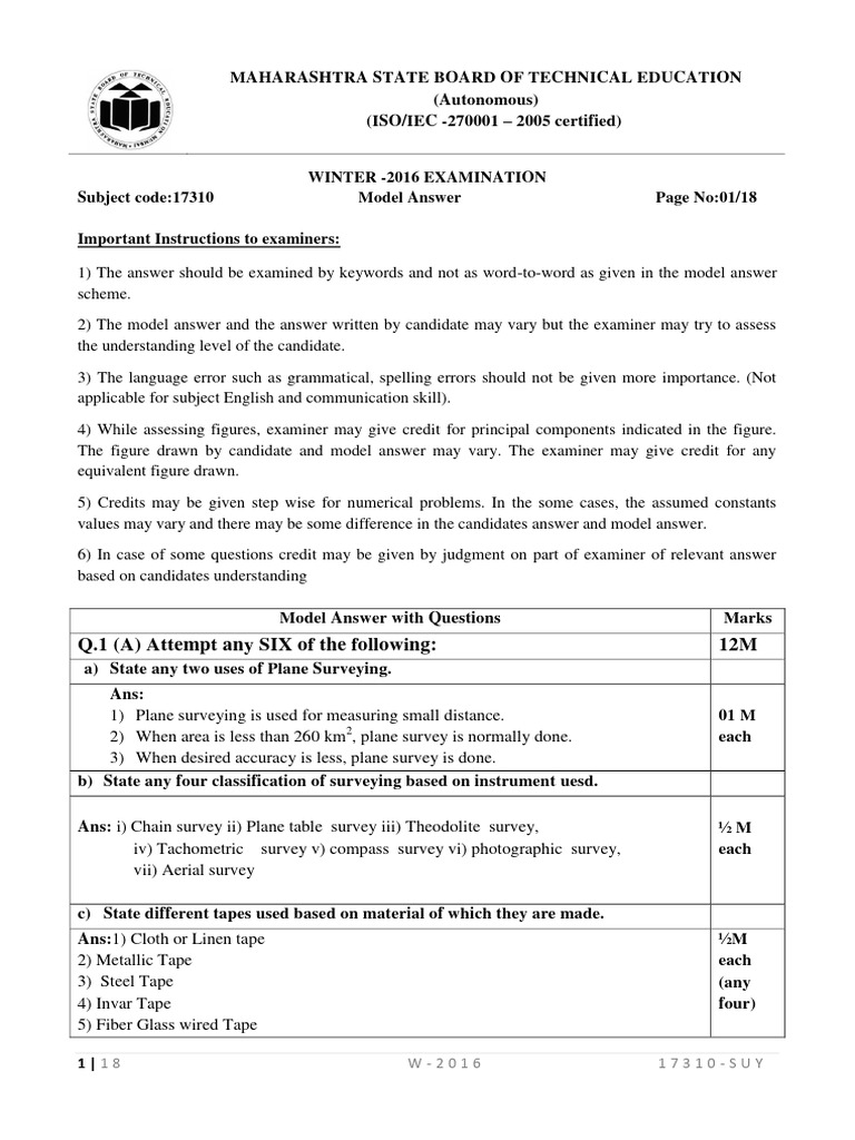 17310 2016 Winter Model Answer Paper | PDF | Compass | Surveying