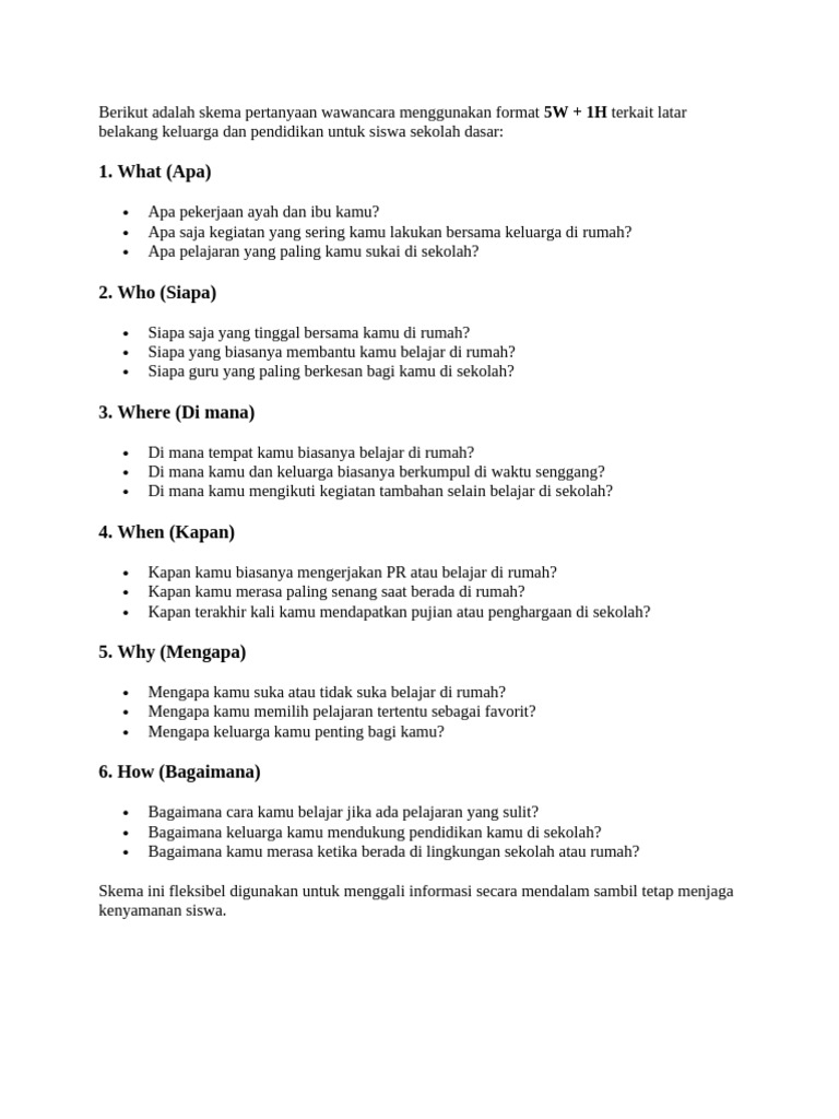 Berikut Adalah Skema Pertanyaan Wawancara Menggunakan Format 5W | PDF