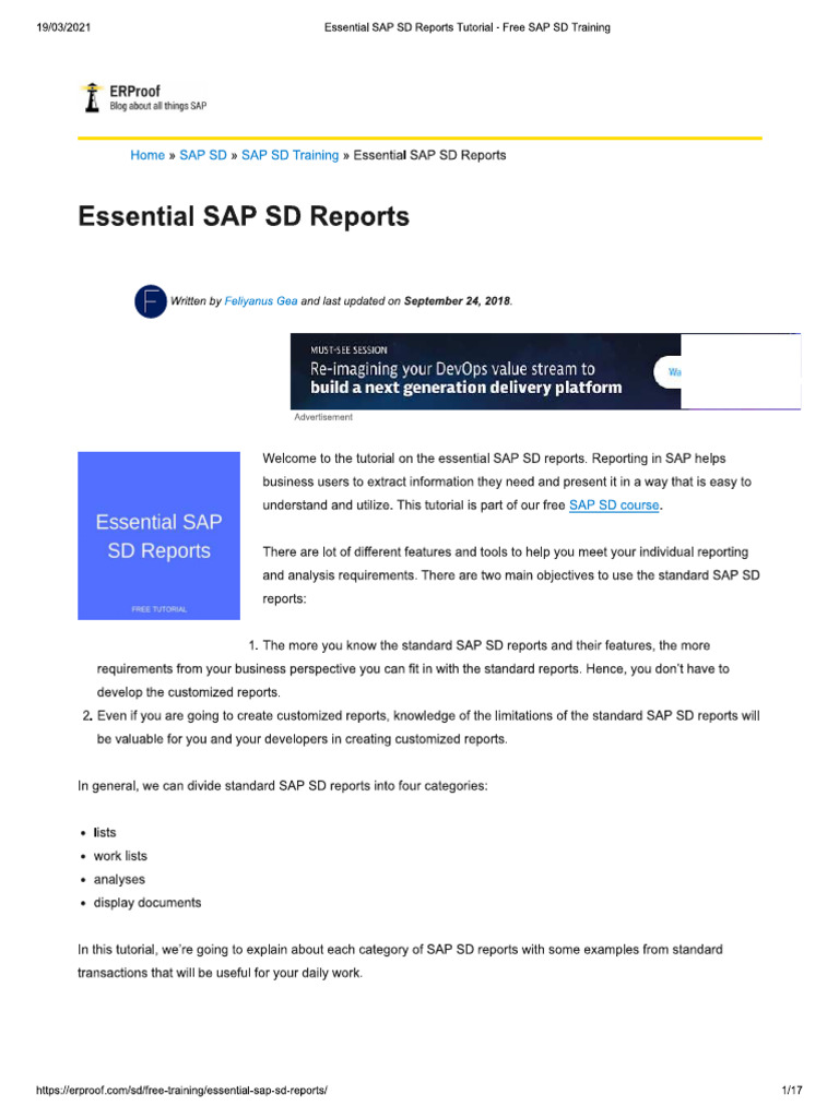 Essential SAP SD Reports Tutorial - Free SAP SD Training | PDF