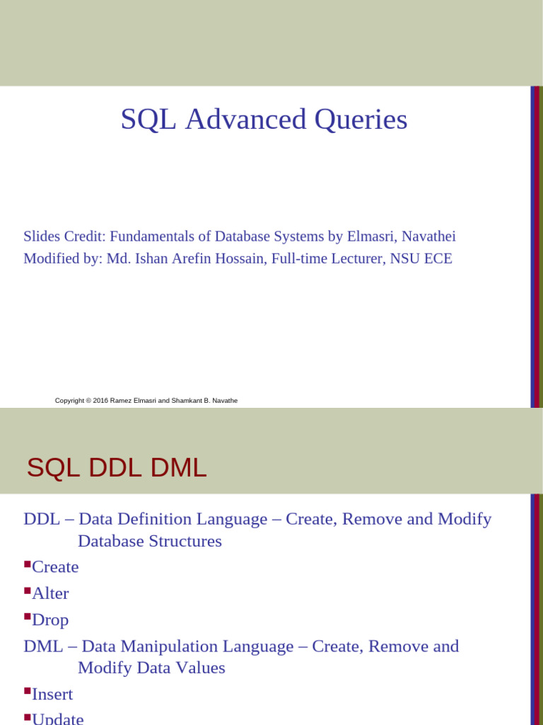 CSE311 IAH Slide07 SQL+Advanced+Quries | PDF | Relational Database ...