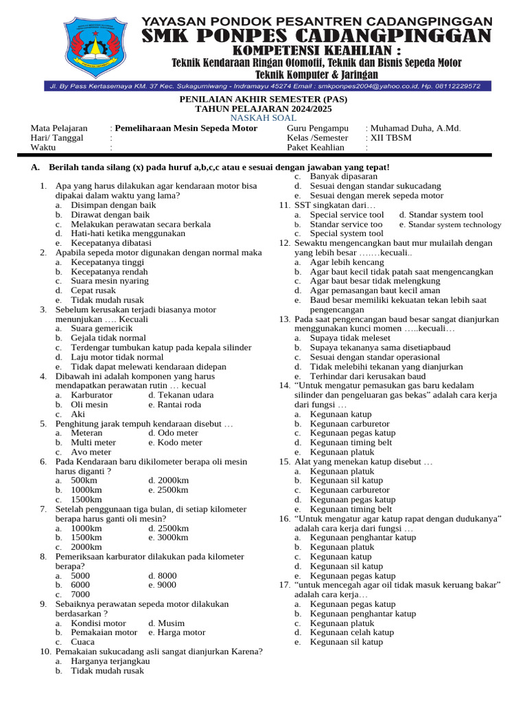 Perbaikan Mesin Xii TBSM | PDF