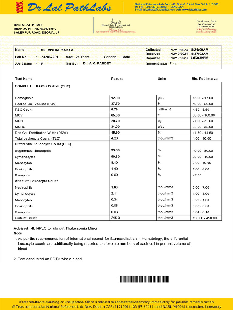 Blood Report PDF | PDF | White Blood Cell | Body Fluids
