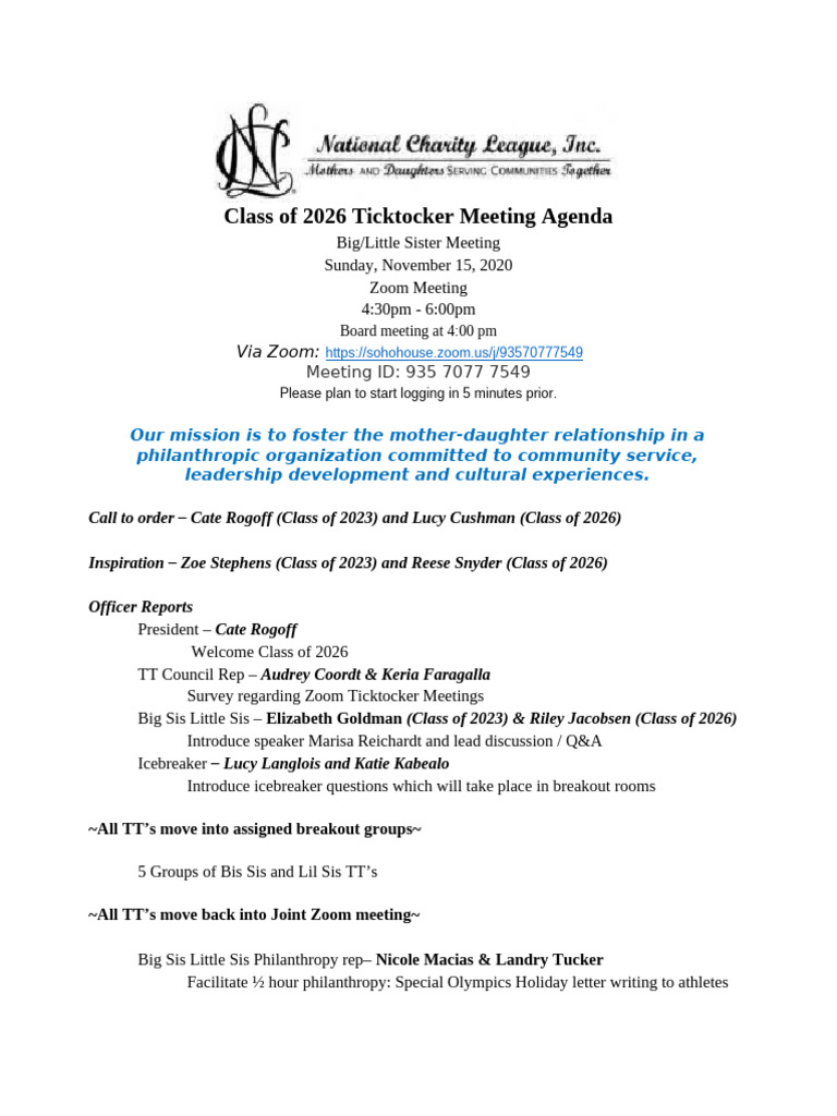 2026 November Ticktocker Meeting Agenda | PDF