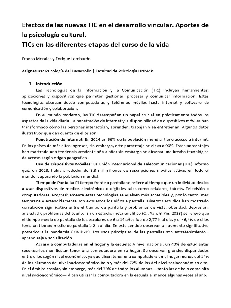 Efecto de Las Nuevas TICs en El Desarrollo Vincular. | PDF | Tecnología de información y ...