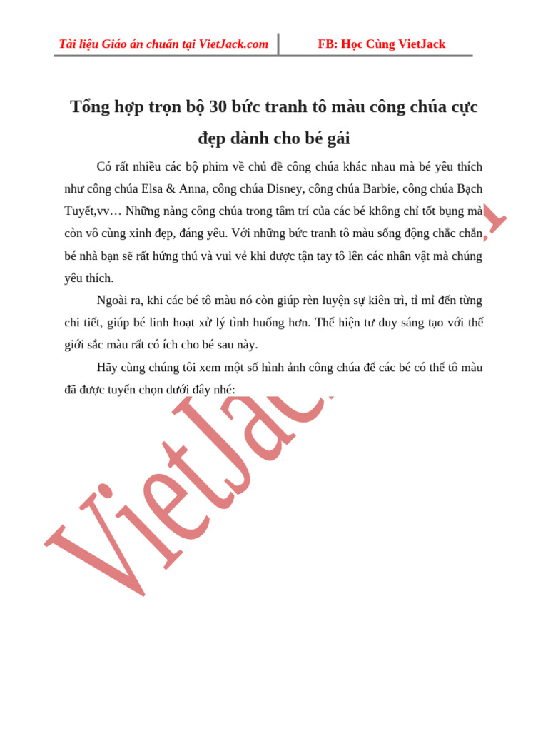 Tong Hop Tron Bo 30 Buc Tranh To Mau Cong Chua Cuc Dep Danh Cho Be Gai | PDF