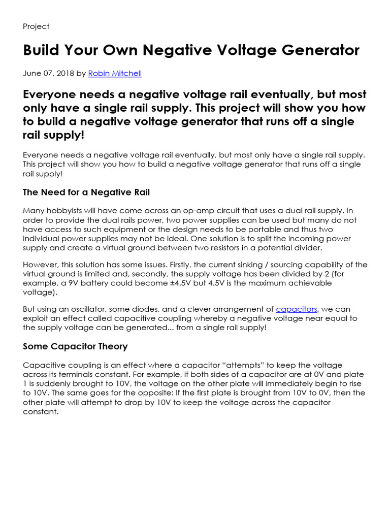 Build Your Own Negative Voltage Generator - Projects | PDF | Capacitor ...