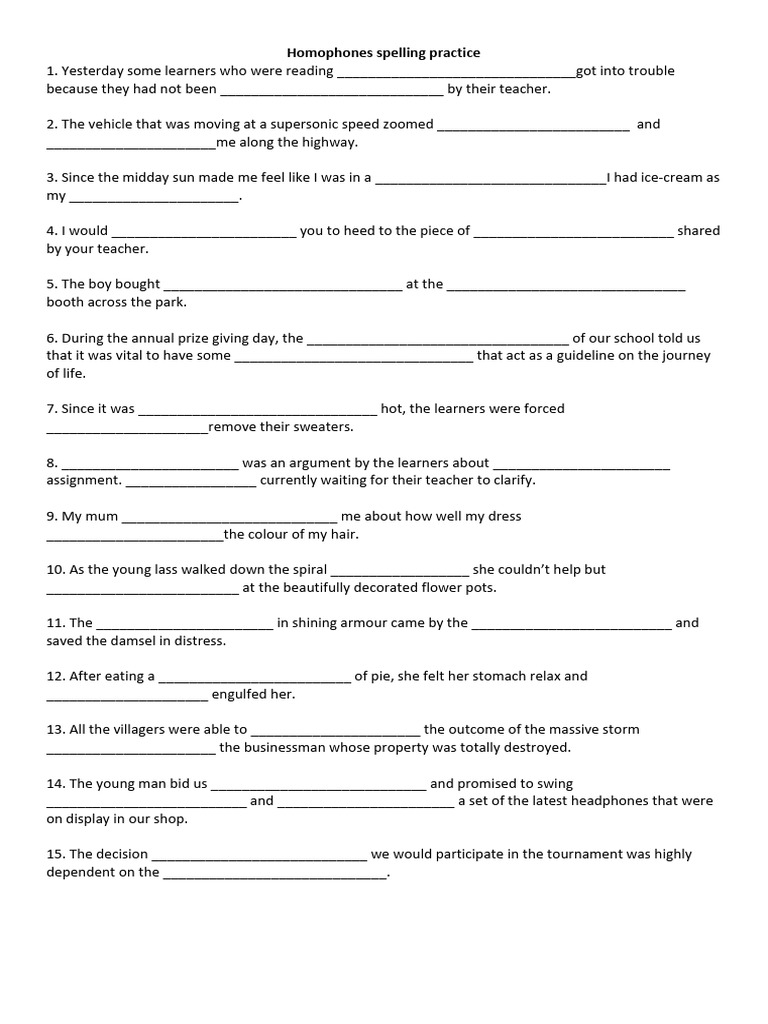 HOMOPHONE SPELLING PRACTICE_1729159318 | PDF