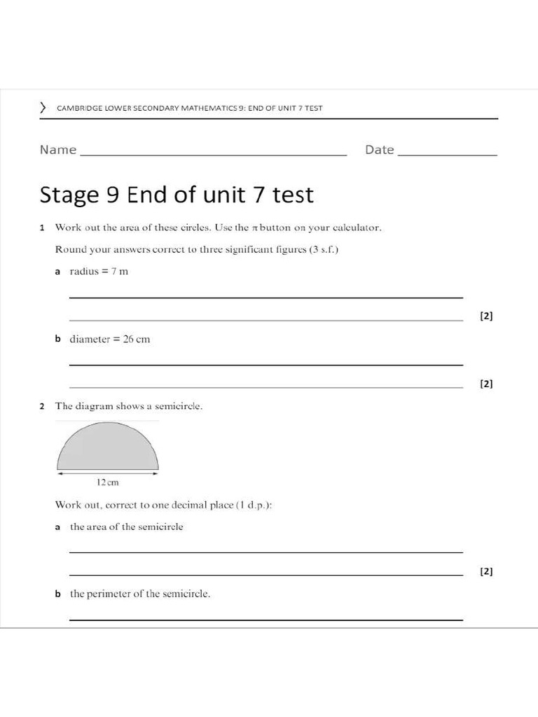 Math Unit 7 Test | PDF