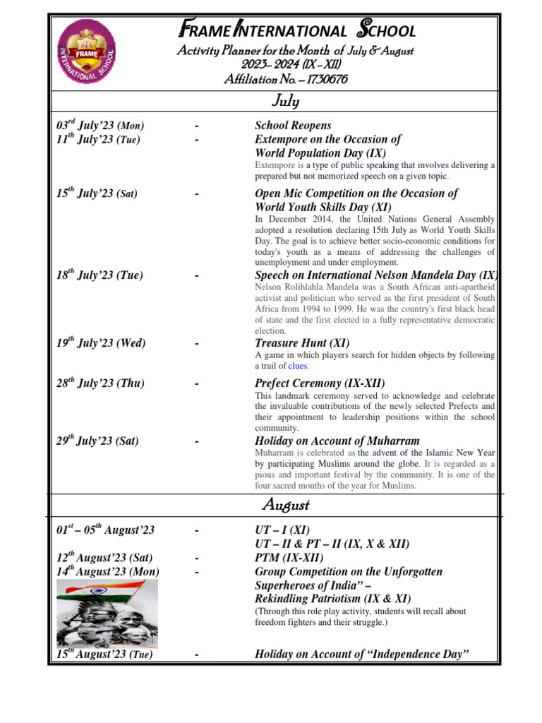 July & August 2023 Activity Planner | PDF