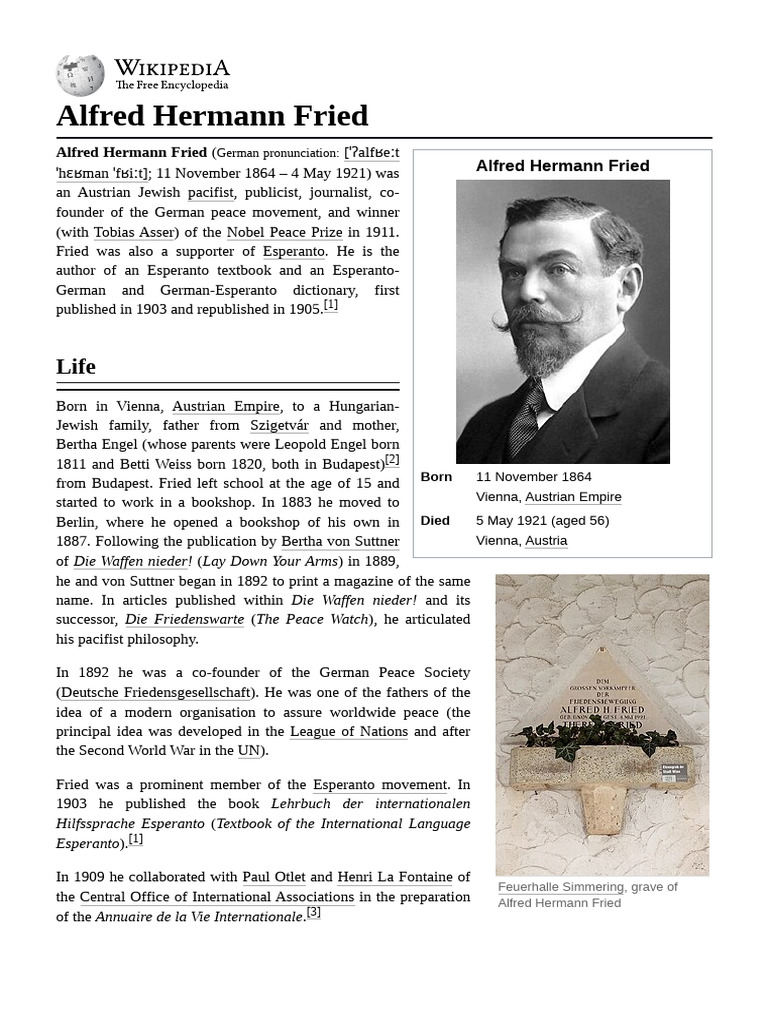 Alfred_Hermann_Fried | PDF | Peace | Nobel Prize
