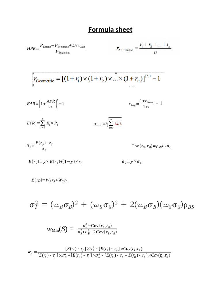 Formula sheet_Updated | PDF