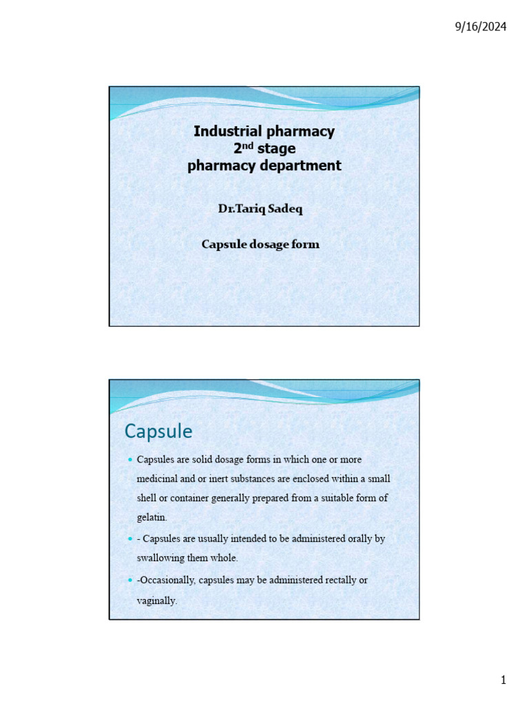 Capsule Dosage Forms in Pharmacy | PDF | Gelatin | Chemical Substances