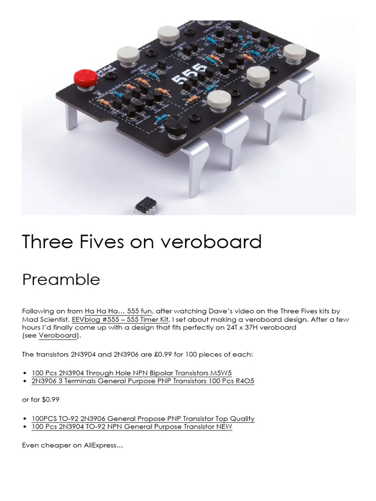 Three Fives On Veroboard - Gr33nonline | PDF