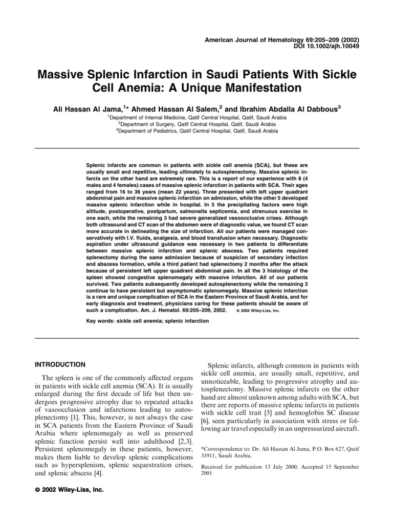 American J Hematol - 2002 - Jama - Massive Splenic Infarction in Saudi ...