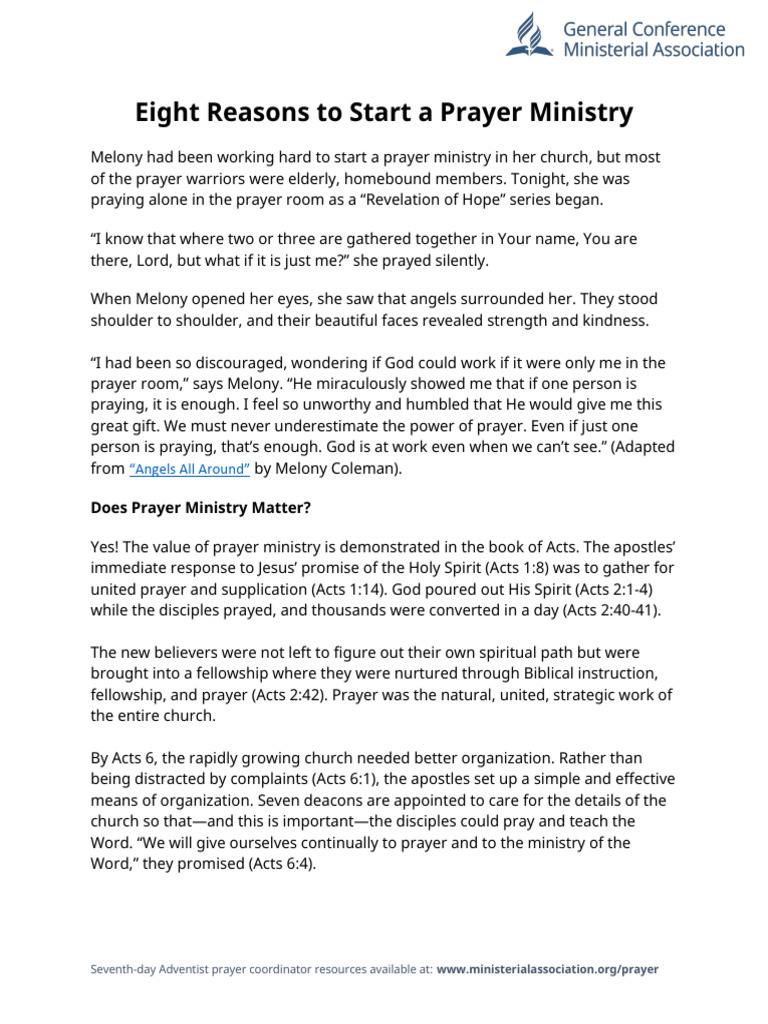 8 Reasons To Start A Prayer Ministry | PDF | Prayer | Acts Of The Apostles