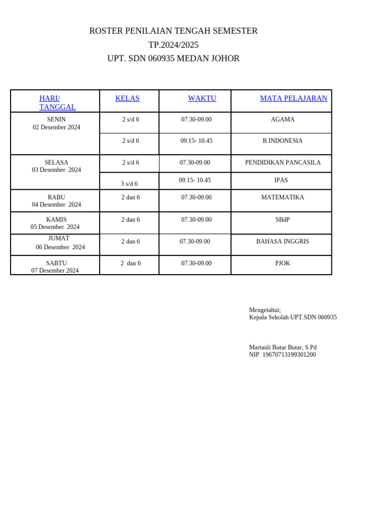Roster Ujian Semester Ganjil 2024 | PDF