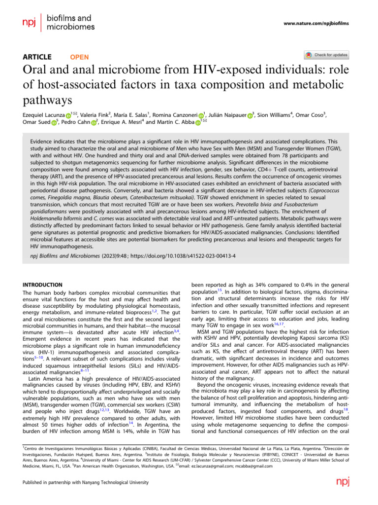 Biofilms and Microbiomes 2023 | PDF | Men Who Have Sex With Men | Hiv/Aids