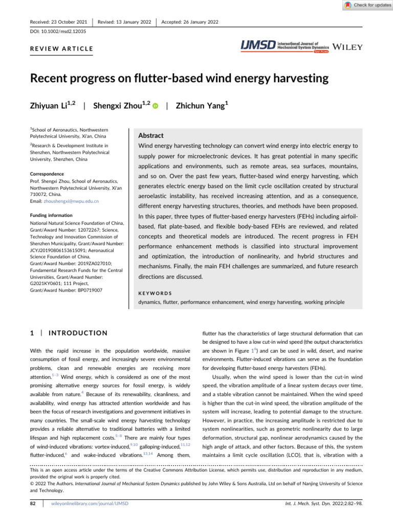 Flutter-Based Wind Energy Harvesting | PDF | Energy Harvesting | Mechanics