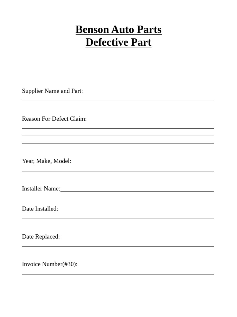Defective Parts Form | PDF