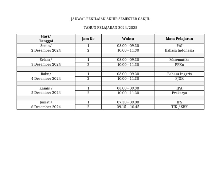 Jadwal PAS TP. 2024-2025 | PDF