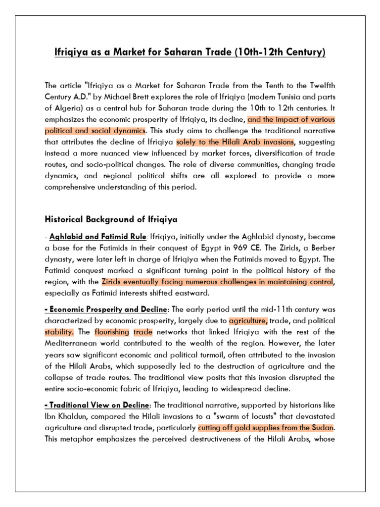 Ifriqiya As A Market For Saharan Trade (10th-12th Century) | PDF ...