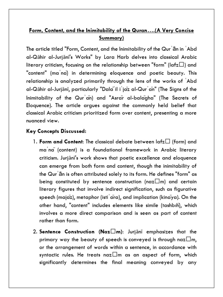 Form, Content, and Inimitability of The Quran | PDF | Metaphor | Quran