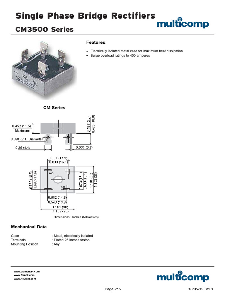 Single Phase Bridge Rectifiers: CM3500 Series | PDF | Rectifier ...