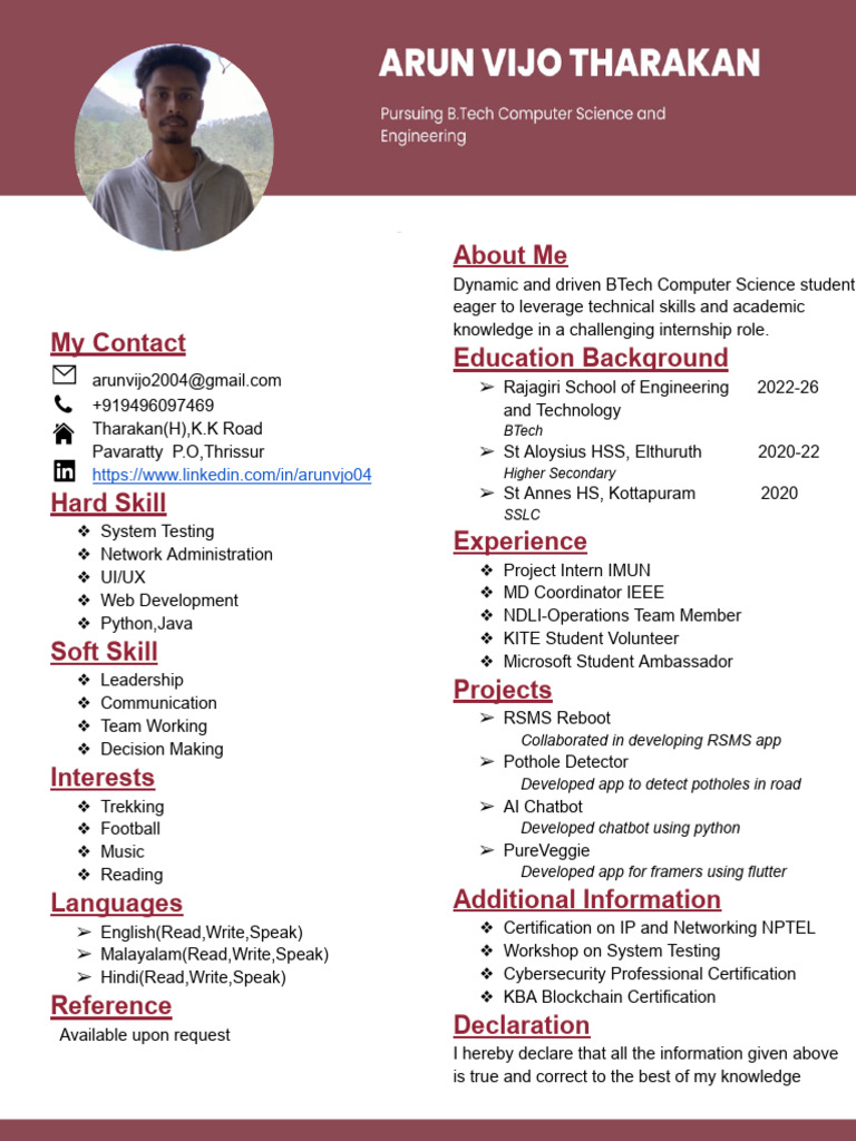 Arun Vijo Tharakan-Resume | PDF | Computing | Computer Science