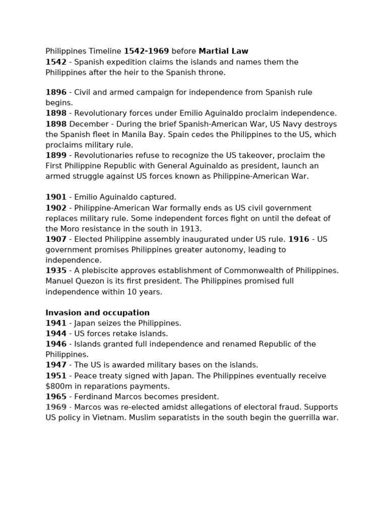 Philippines Timeline 1542-1969 Before Martial Law | PDF