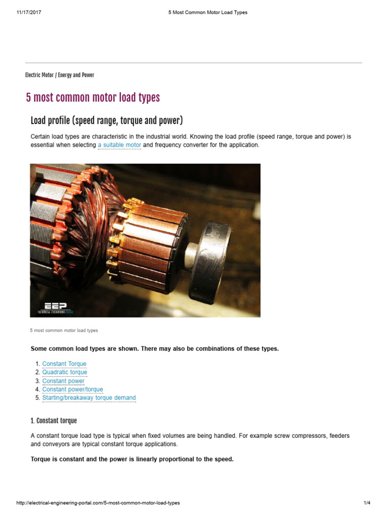 5 Most Common Motor Load Types Spped Vs Torque | PDF | Torque ...