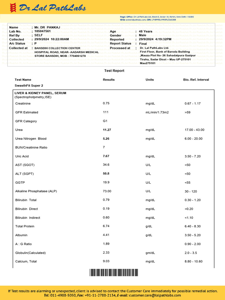 Comprehensive Health Test Report | PDF | Creatinine | Diseases And ...
