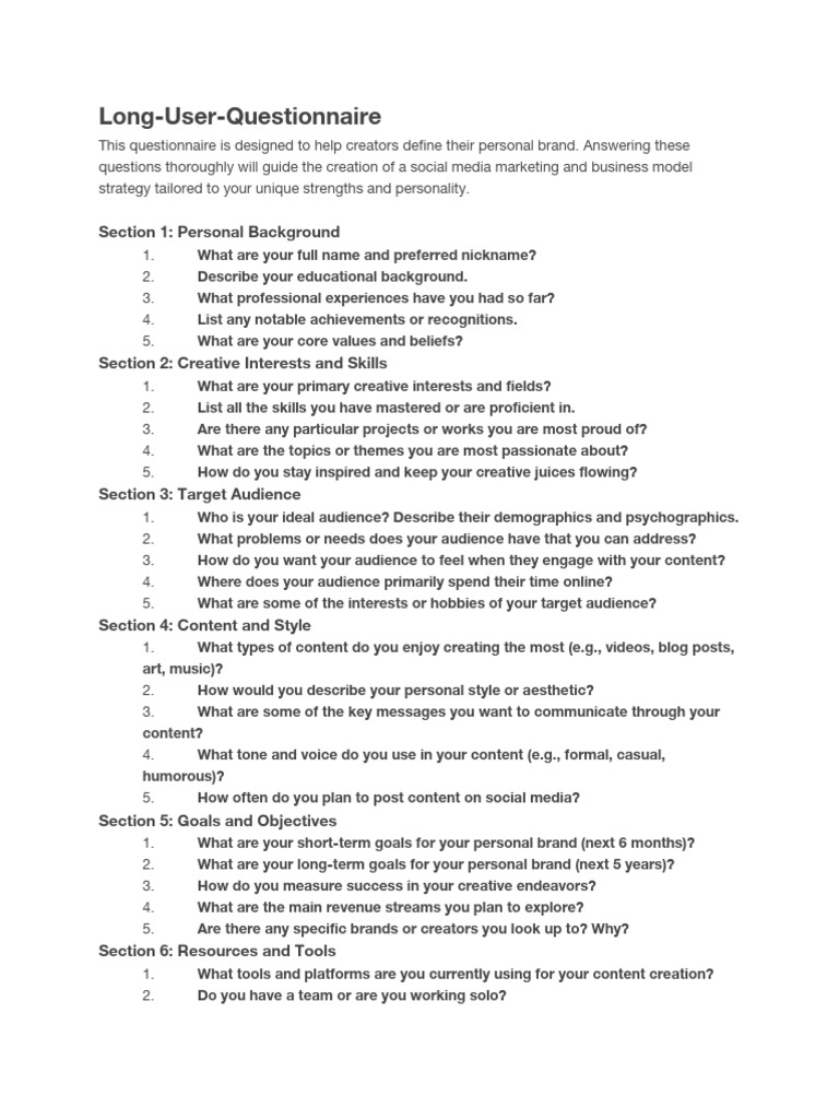 32 Long User Questionnaire | PDF | Target Audience | Social Media