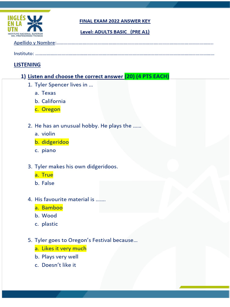 ADULTS-BASIC-FINAL-EXAM-2022-ANSWER-KEY | PDF
