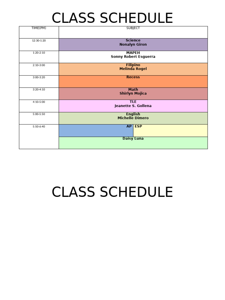 Class Schedule | PDF