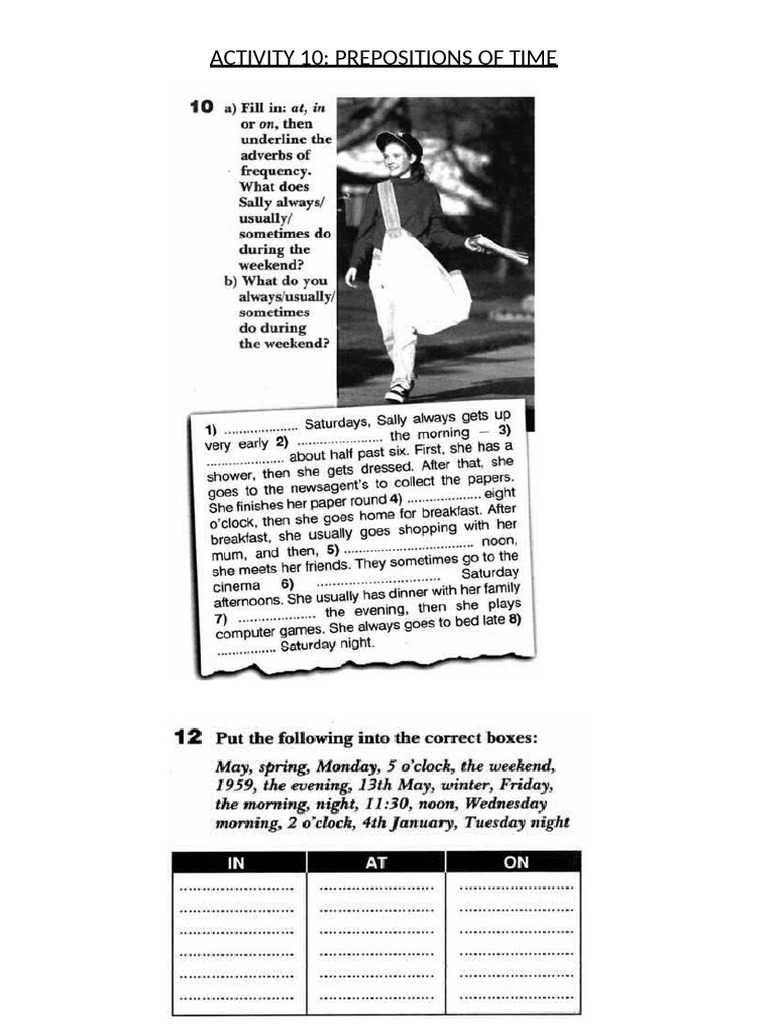 Activity 10 Prepositions of Time | PDF