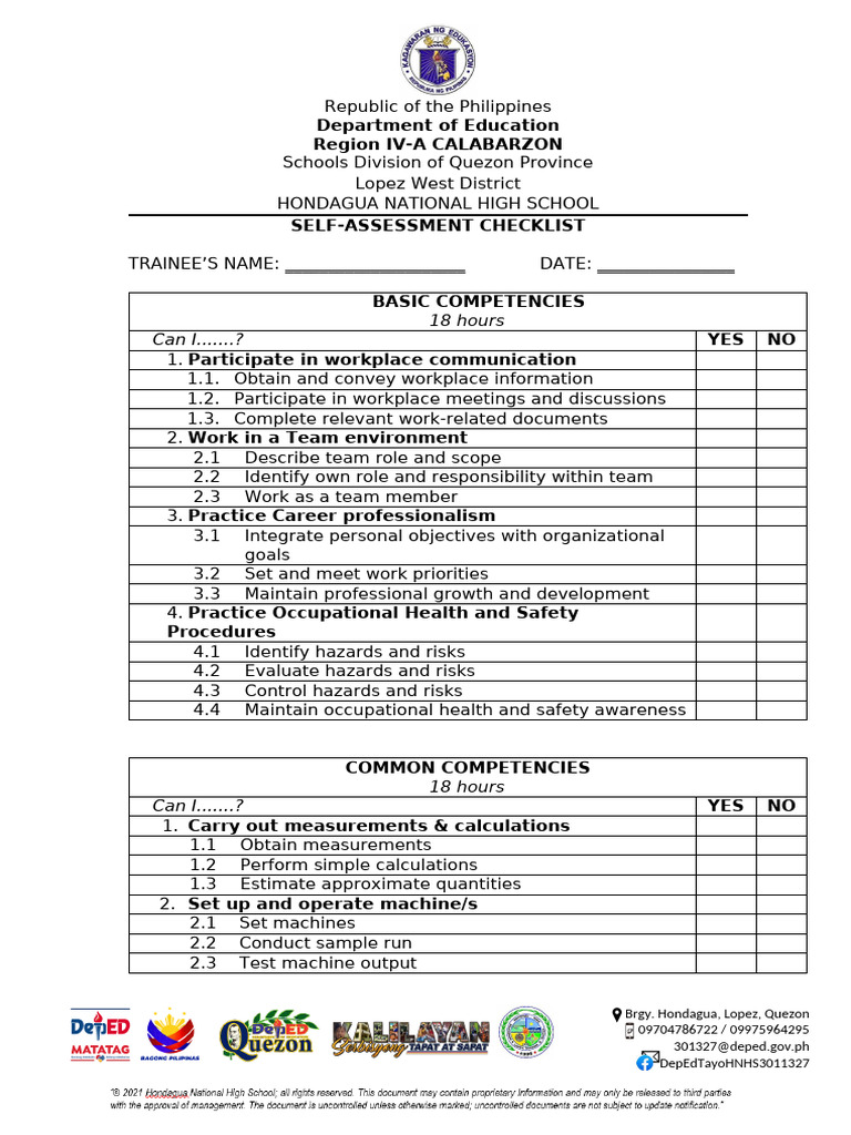 Self Assessment Checklist | PDF | Hors D'oeuvre | Occupational Safety And Health
