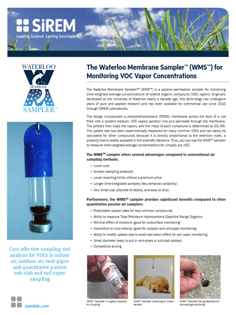 The Waterloo Membrane Sampler WMS For Monitoring VOC Vapor ...