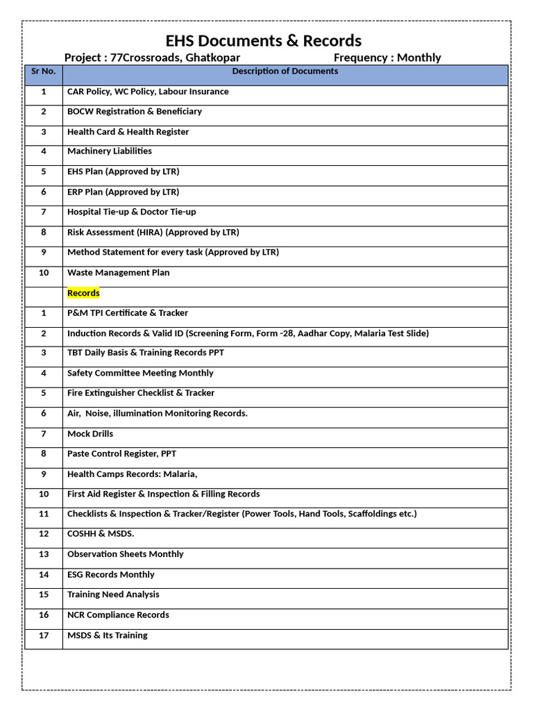 EHS Records Documents- | PDF