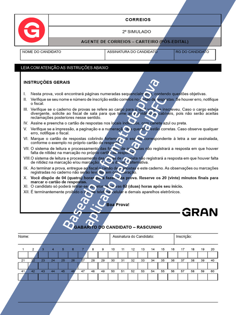 Correios 2o Simulado Nivel Medio Agente de Correios Carteiro Pos | PDF ...