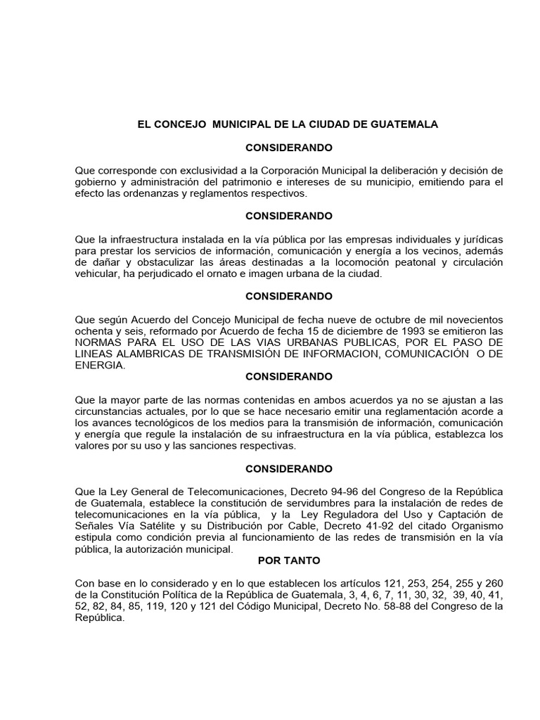 REGLAMENTO DE CABLES | PDF | Concesión (contrato) | Guatemala