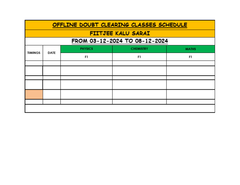 FIITJEE Kalu Sarai Doubt Clearing Schedule | PDF