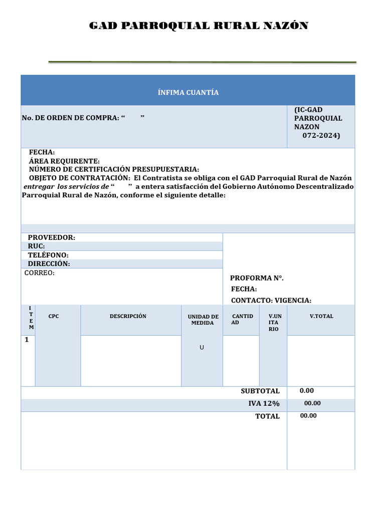 GAD Parroquial Rural Nazón: Ínfima Cuantía | PDF | Presupuesto