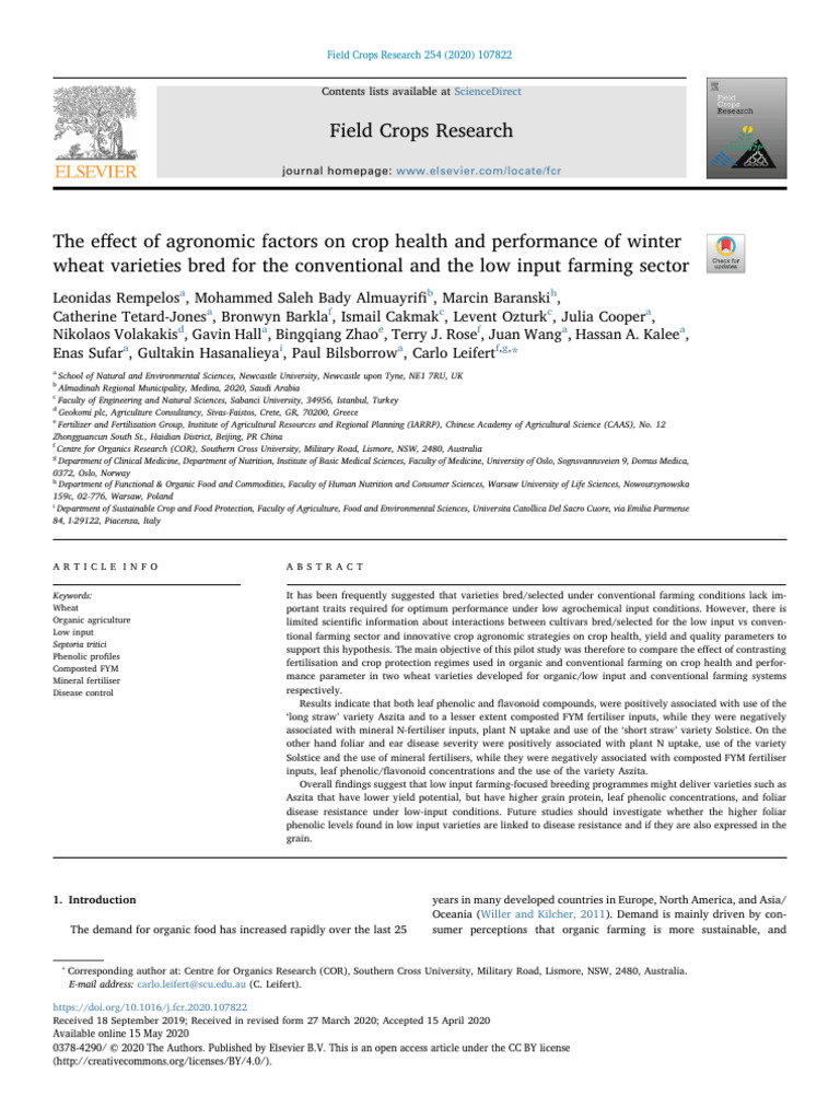 The Effect of Agronomic Factors On Crop Health and Performance of ...