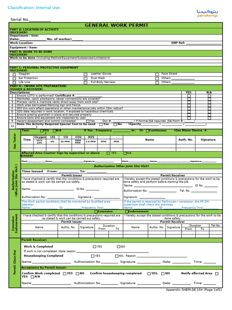 General Work Permit Template | PDF | Safety | Occupational Safety And ...