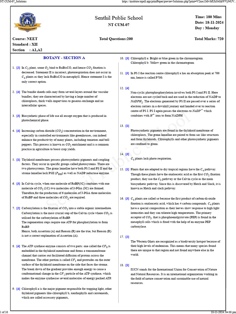 NT CUM-07 Solutions | PDF | Action Potential | Neuron