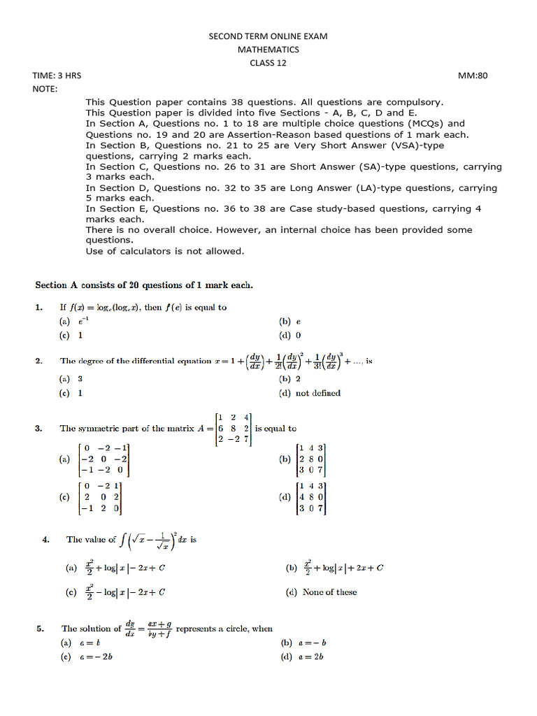 Maths Class Xii Term II Online | PDF