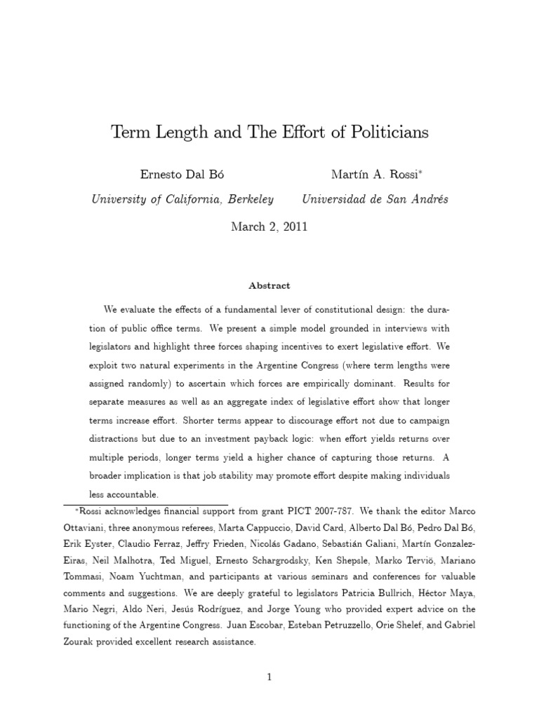 Impact of Term Length on Legislative Effort | PDF | Errors And ...