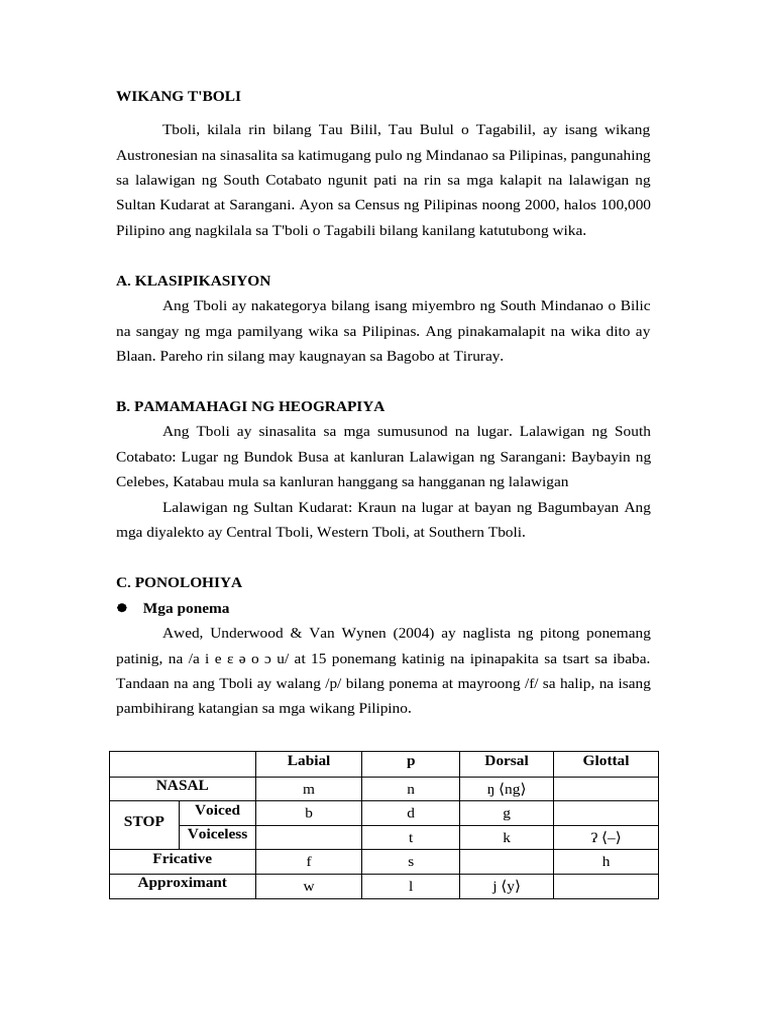 Wikang Tboli | PDF